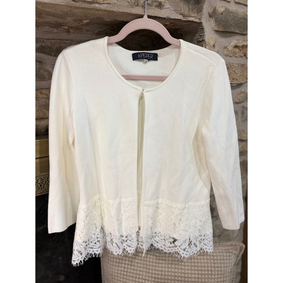 Kasper | Sweaters | Kasper Ivory Lace Cardigan Sweater 34 Sleeve Preppy ...